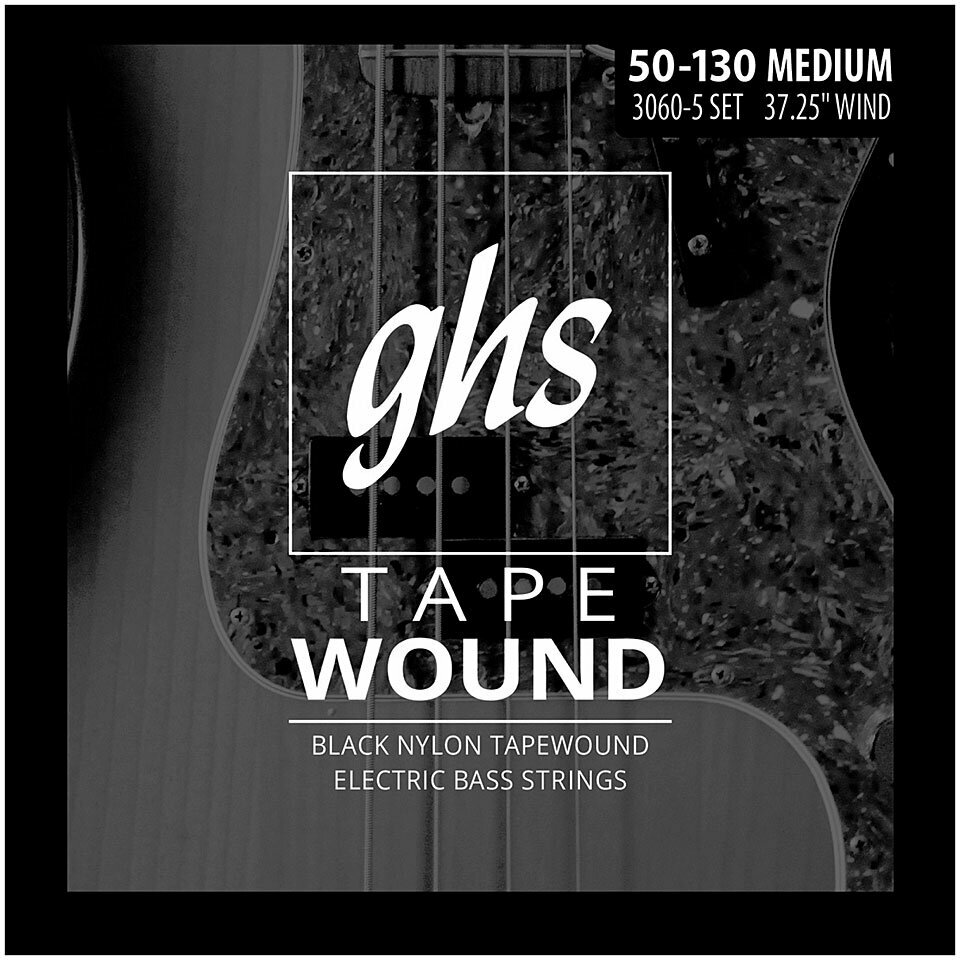 Струны для 5-струнной бас-гитары GHS 3060-5 Black Nylon Tapewound, черный нейлон - (50-130)