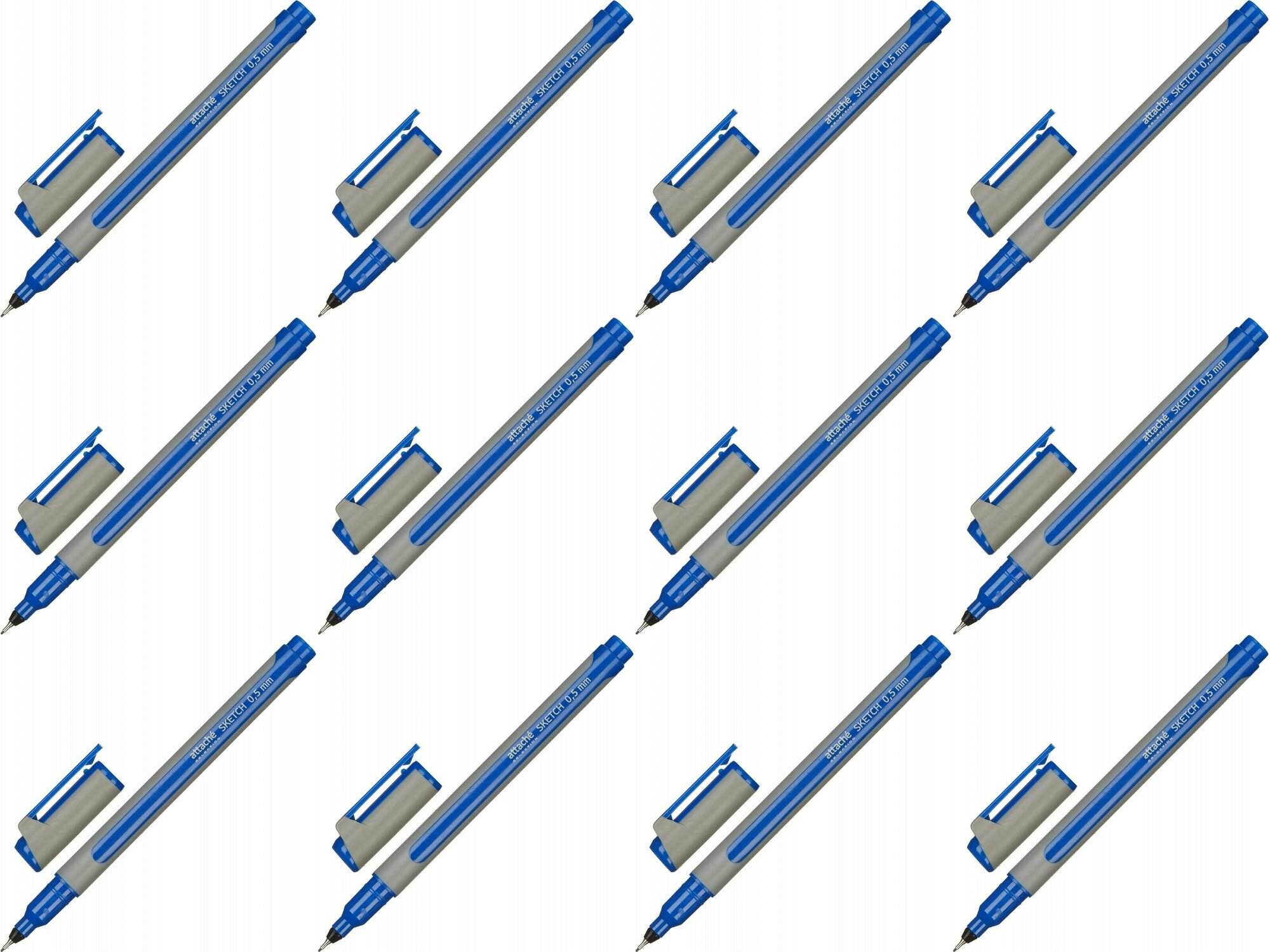 Attache Ручка-линер корпус soft touch 0,5 мм синий, 12 шт