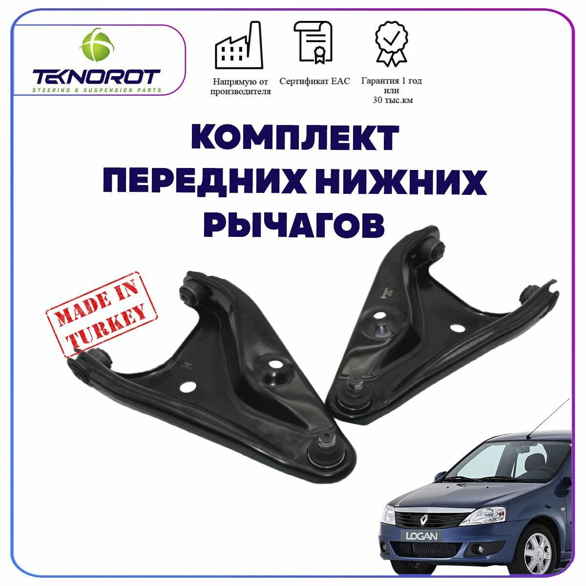 Комплект рычагов подвески с шаровой опорой на Рено Логан