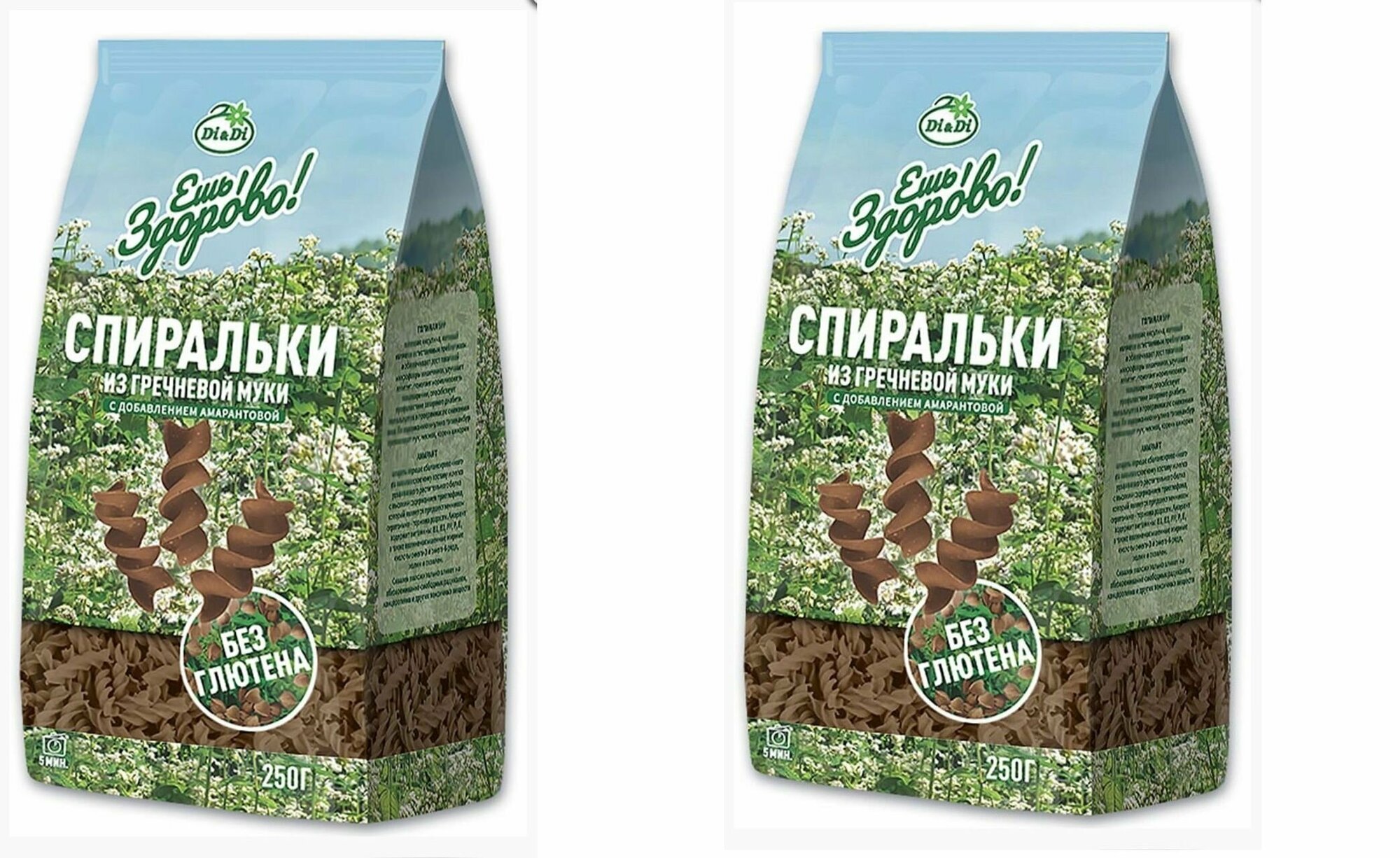 Ешь Здорово Макаронные изделия без глютена из гречневой муки с добавлением амарантовой, спиральки, 250 г, 2 шт