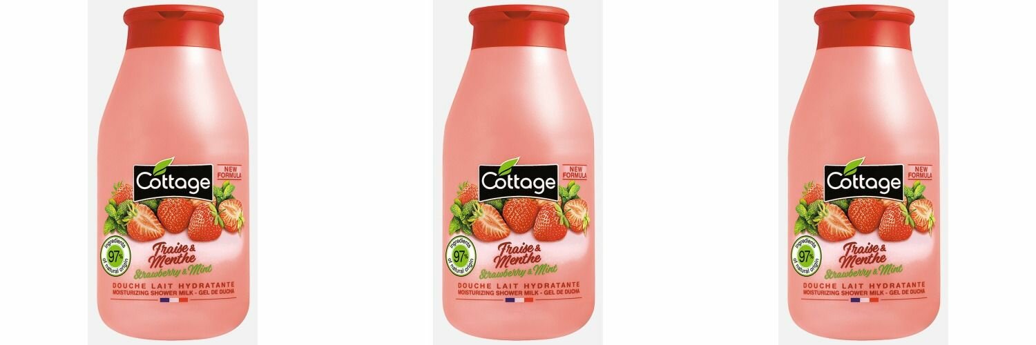 Cottage Молочко для душа увлажняющее Клубница и мята, 250 мл, 3 шт