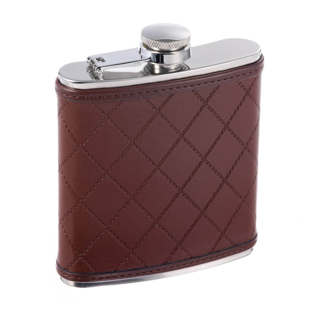 Фляга S.Quire 0,18 л, сталь+искусственная кожа, коричневая, шт