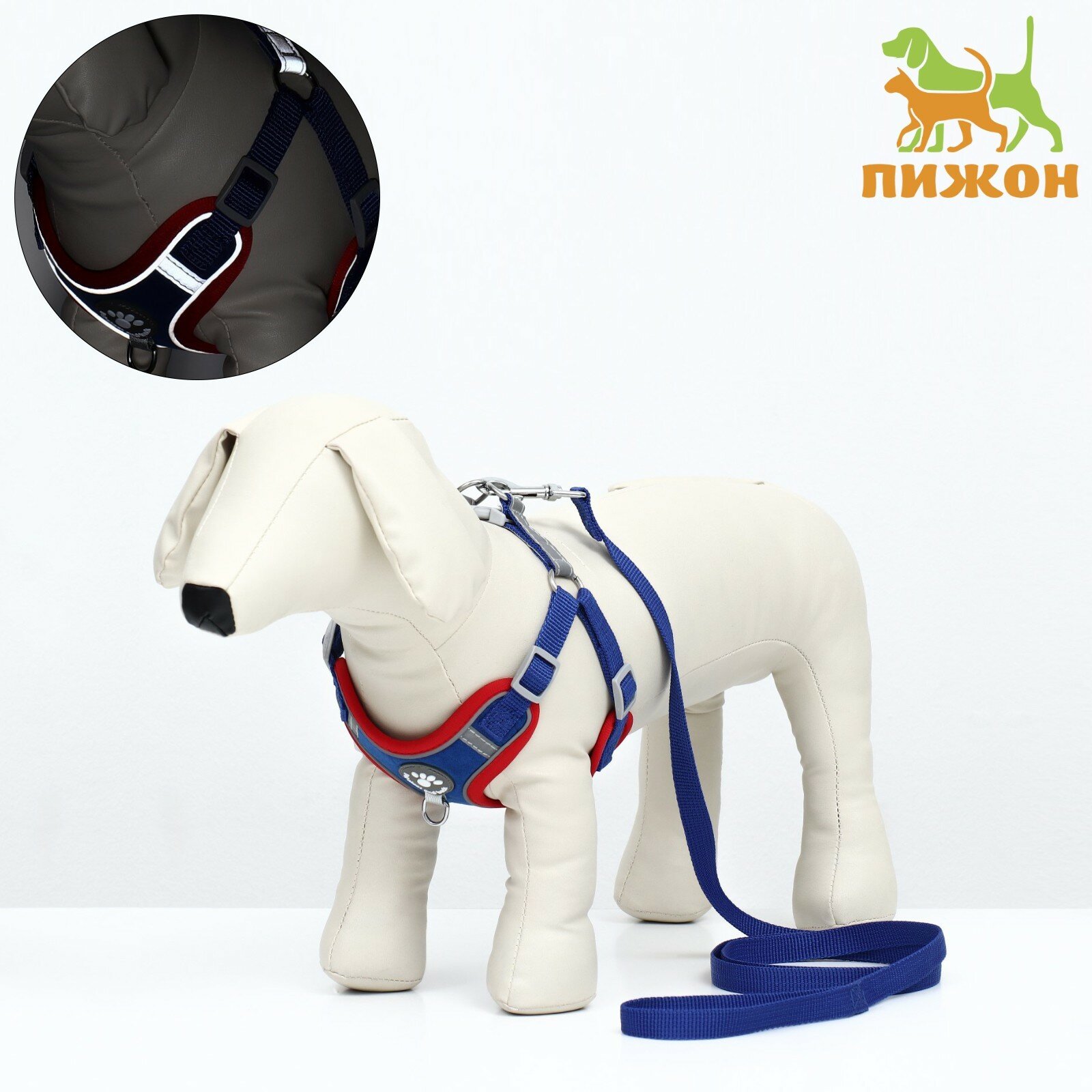 Шлейка с поводком Sport+, размер S, ОШ 39-41 см, ОГ 44-48 см, поводок 150×1.5 см, вес животного 7-13 кг, синяя