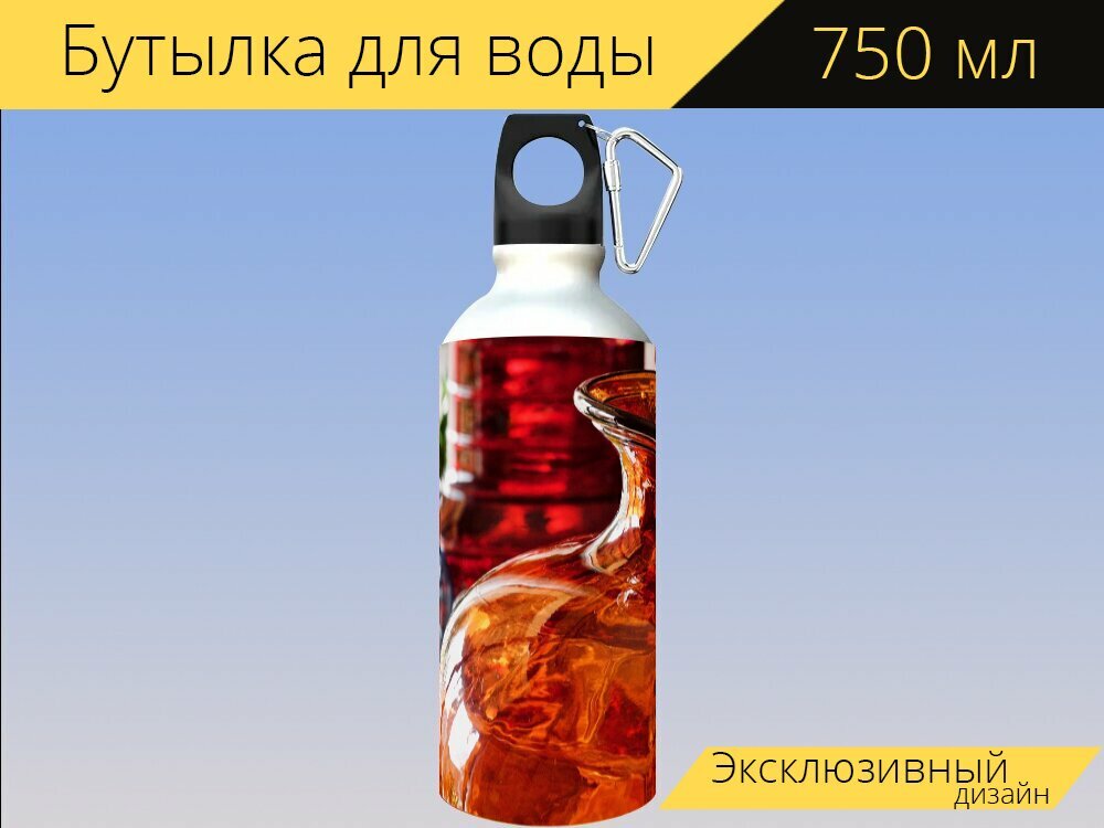 Бутылка фляга для воды "Вазы, стеклянные вазы, цветное стекло" 750 мл. с карабином и принтом