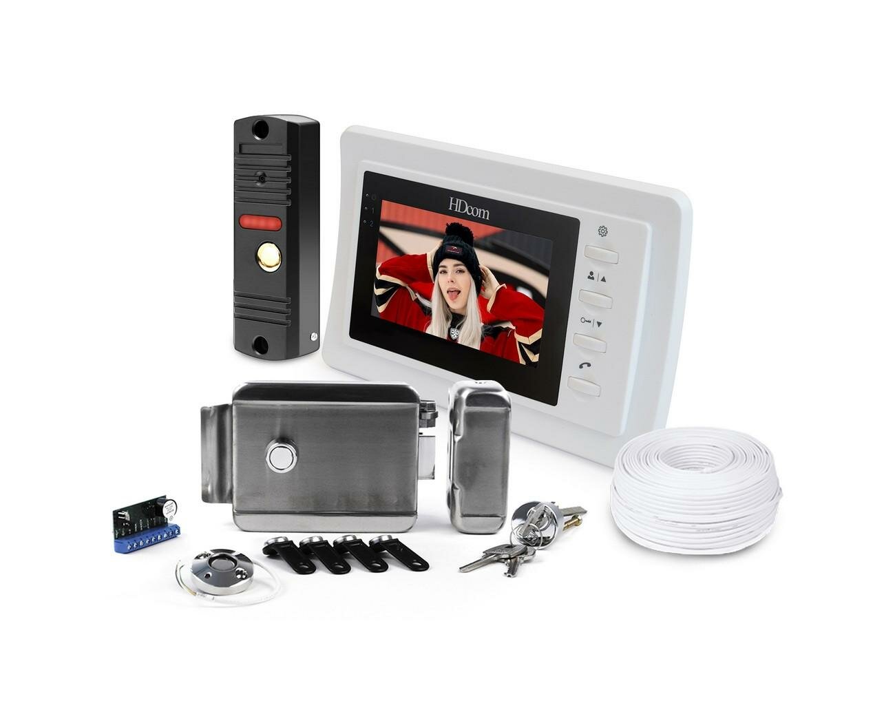 Комплект домофон цветной и замок: HD ком W(417)NM + AnxingLock-(Зенит) (Q20310KOM) и вызывная панель - домофон с замком для дачи