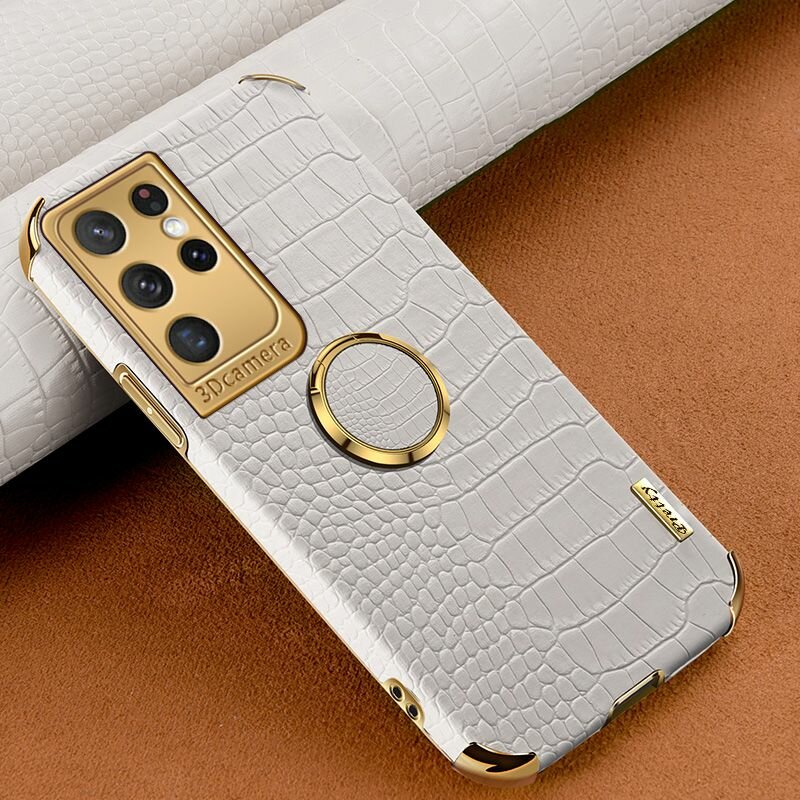 Чехол-панель-крышка для Samsung Galaxy S22 Ultra (Самсунг Галакси С22 Ультра), с лаковой кожей под крокодила, белый