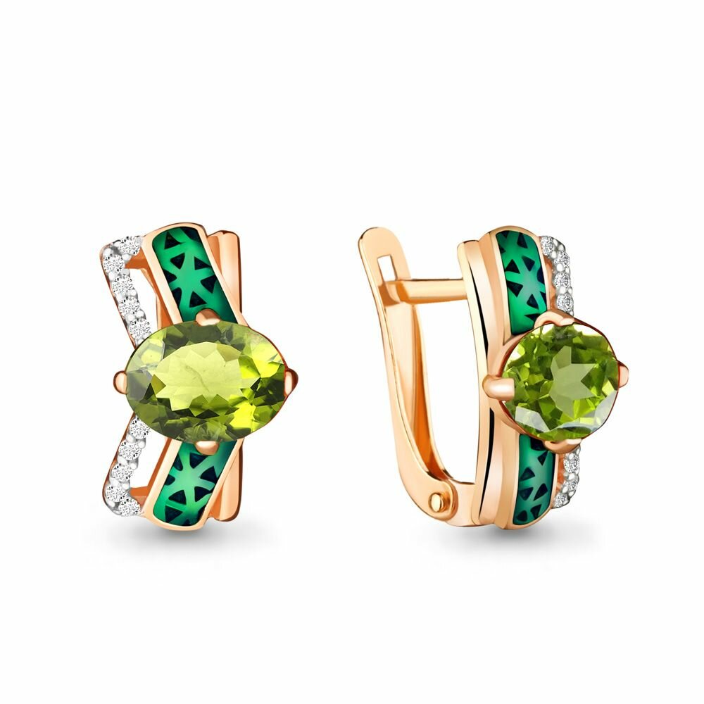 Серьги, серебро, 925 проба, эмаль, фианит, хризолит