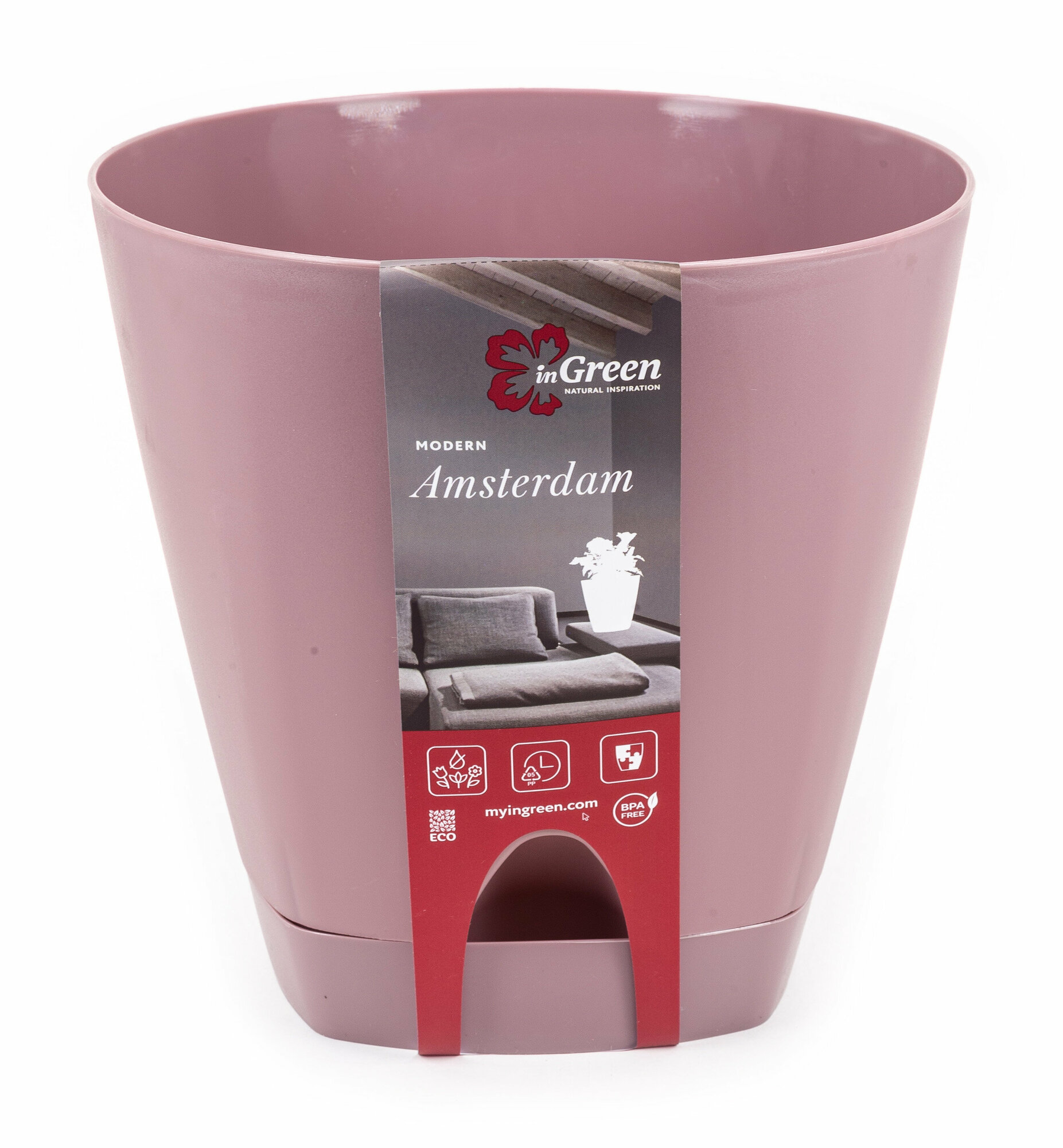 Горшок для цветов InGreen / Ингрин Amsterdam ING6207MC из полипропилена, морозная слива, диаметр 20см, 4л