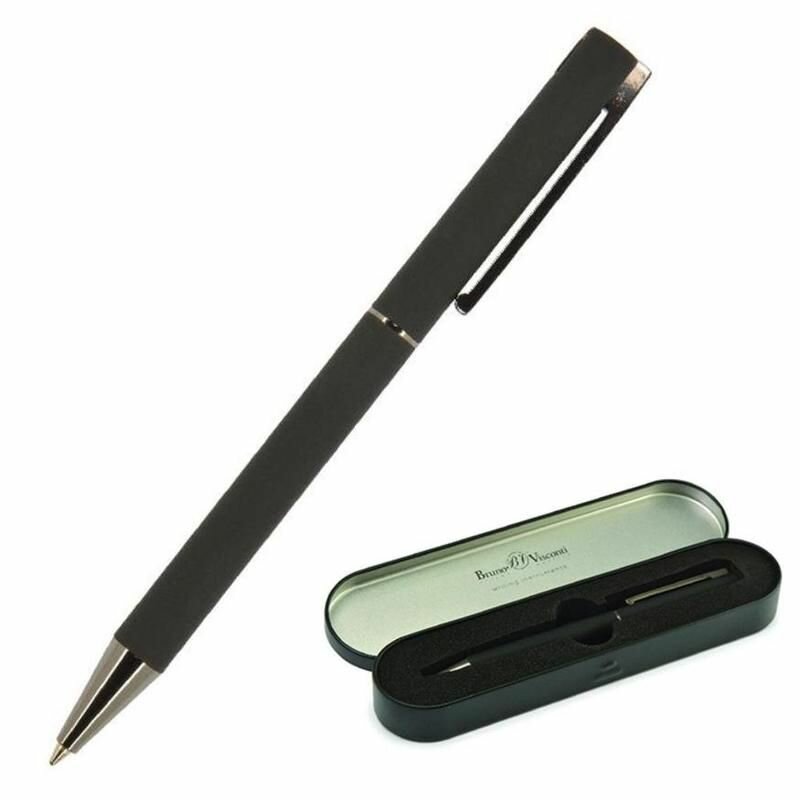 Ручка шариковая автоматическая Bergamo синяя (черный корпус, толщина линии 1 мм)