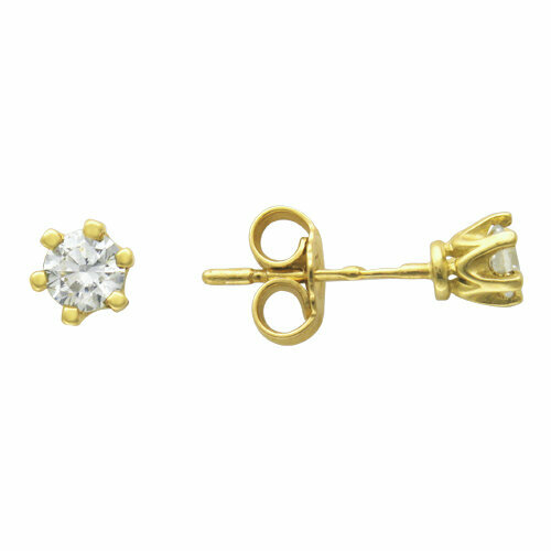 Серьги пусеты, желтое золото, 585 проба, фианит