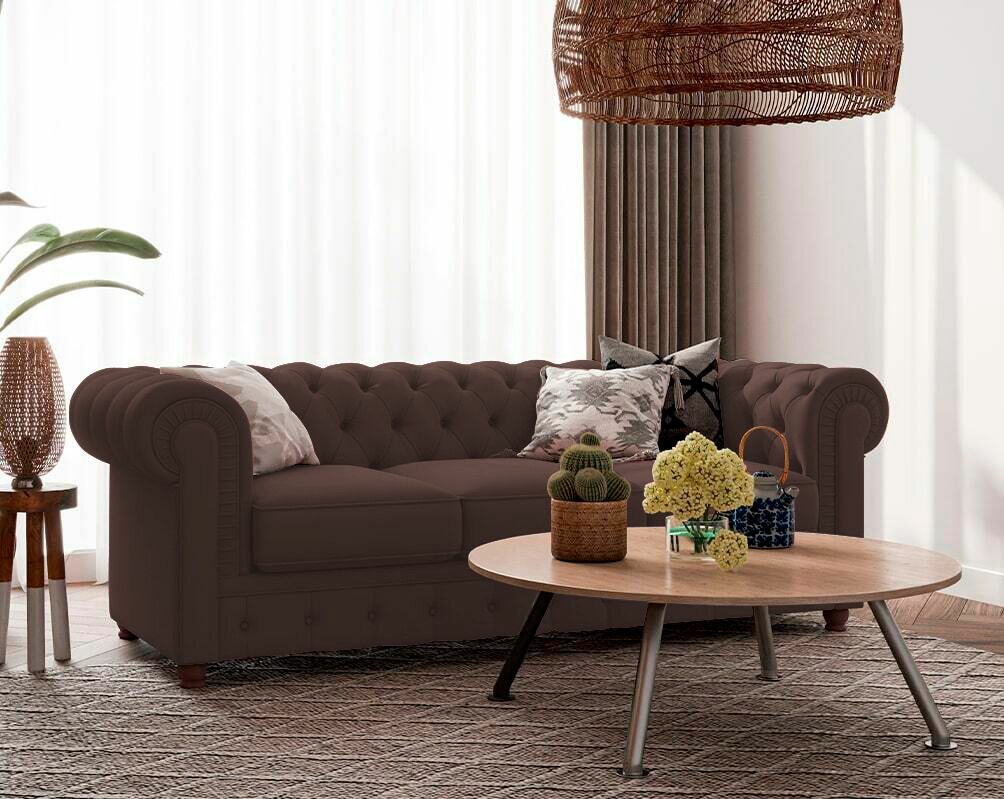 Диван-кровать прямой Chesterfield для гостиной c подлокотниками, коричневый, велюр, раскладной, 230х105х81см