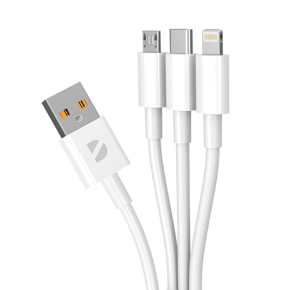 Кабель для зарядки смартфона 3 в 1: micro-USB, Type-C, Ligthning, 1.2м, белый, Deppa, Deppa 72505