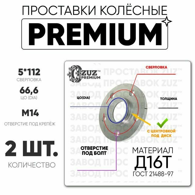 Проставки колёсные 2шт. 15мм Шайба 5*112 ЦО66,6 отв под м14 15мм с бортиком премиум