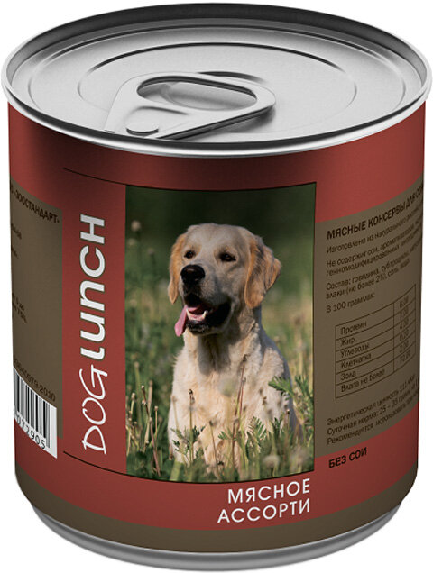 DOG LUNCH для взрослых собак с мясным ассорти в желе (750 гр х 12 шт)