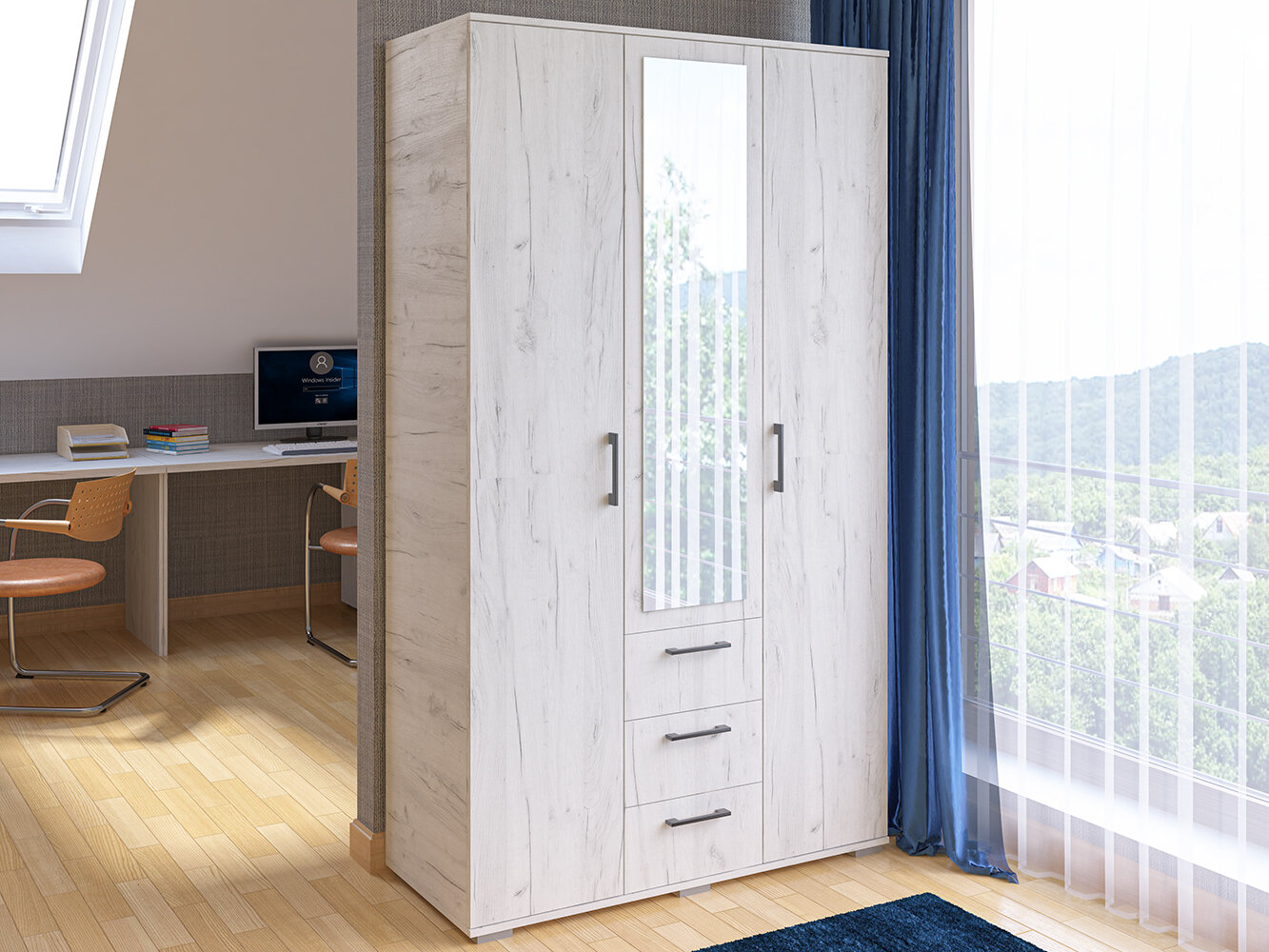 Шкаф МК" Пирамида "Шон-12 распашной с зеркалом , цвет крафт светлый, 210х120х54 см