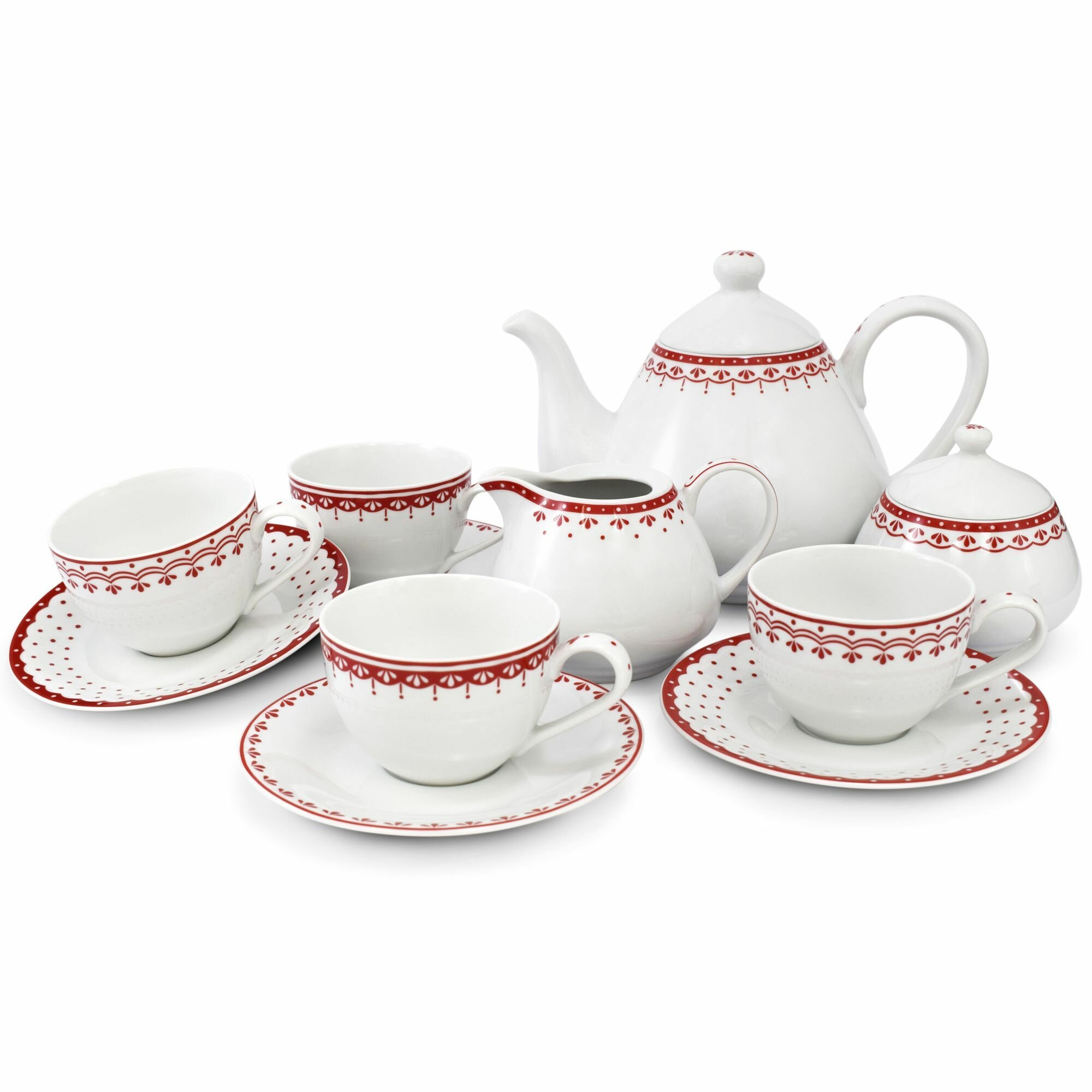 Чайный сервиз на 4 персоны Leander "Хьюджилайн-красный" 11 предметов