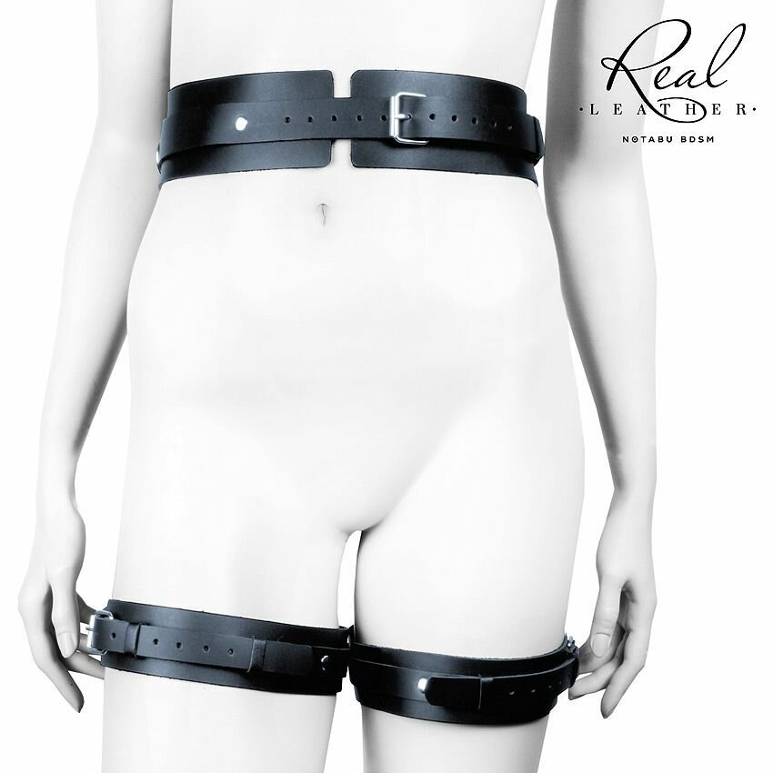 Черный пояс с гартерами из натуральной кожи, обхват 60-75 см