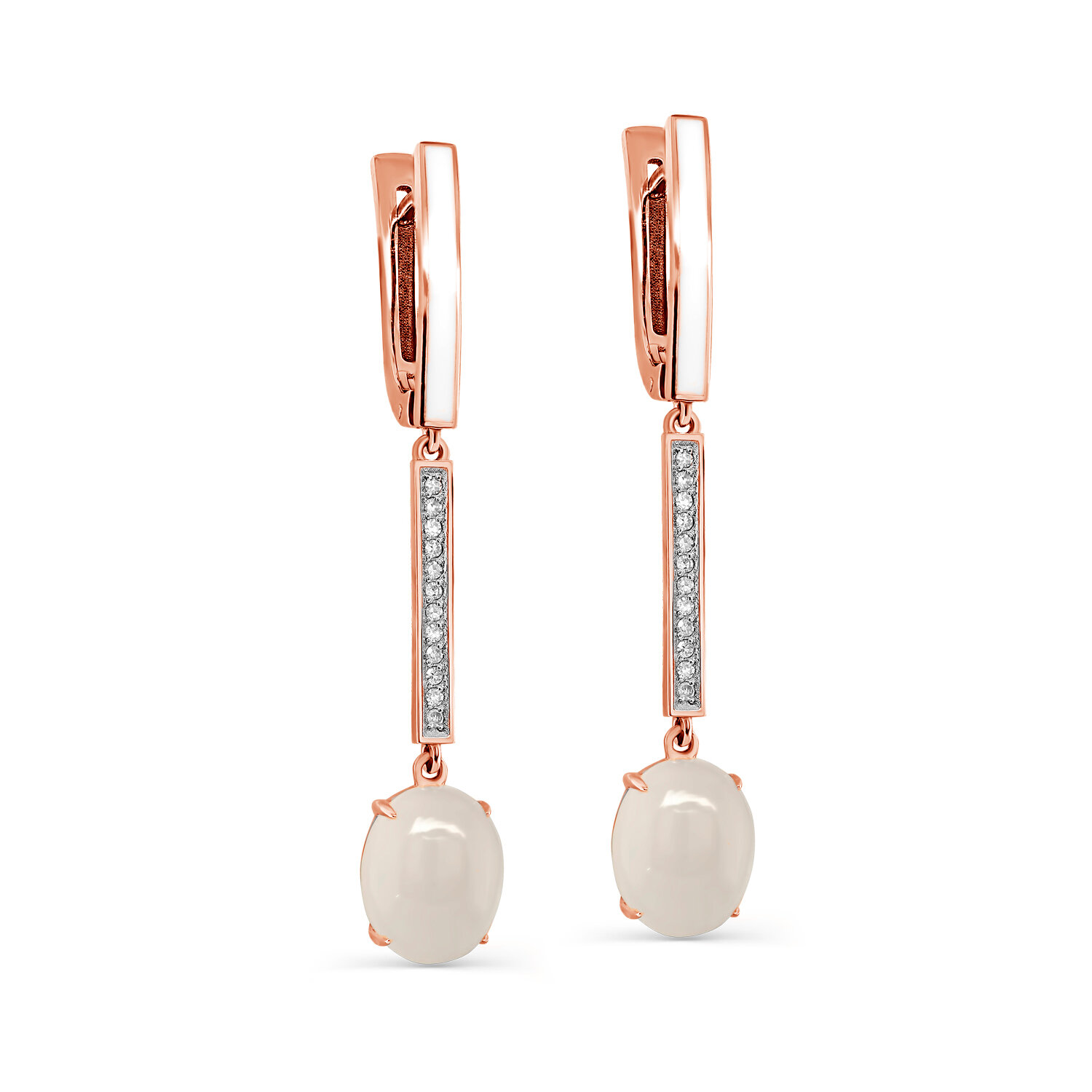 Серьги, красное золото, 585 проба, лунный камень, бриллиант