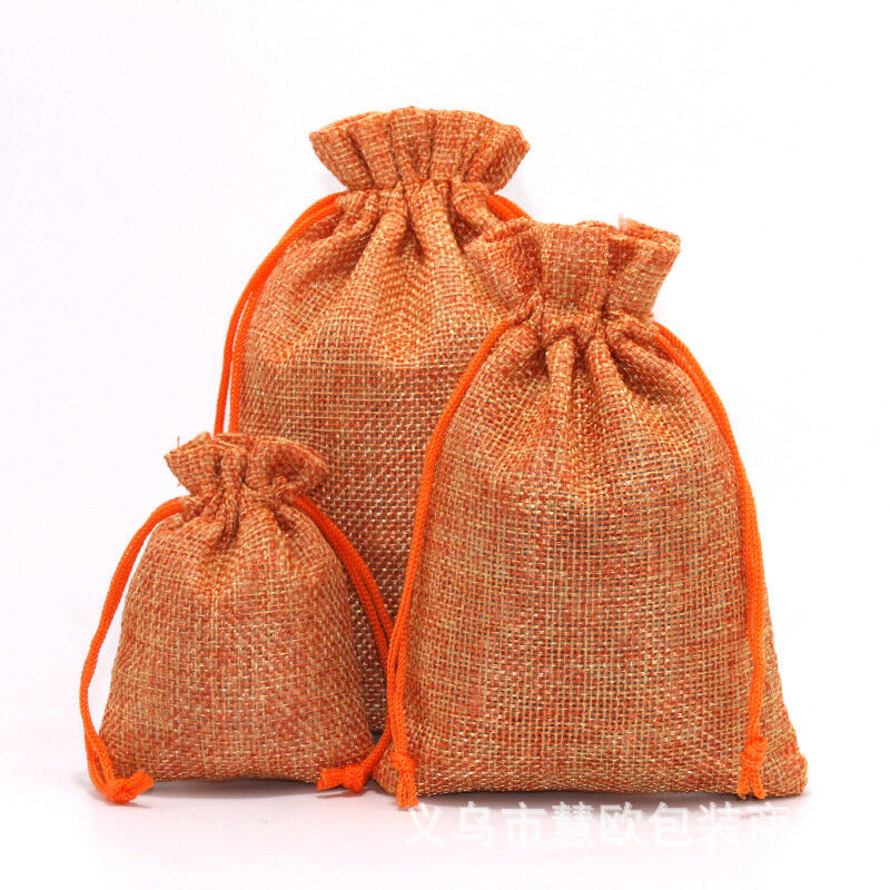 Холщевый мешочек / Мешочек для украшений / Подарочный мешочек / Мешочек для подарка / Мешочек из льна / 10 штук / 10×14 / Оранжевый