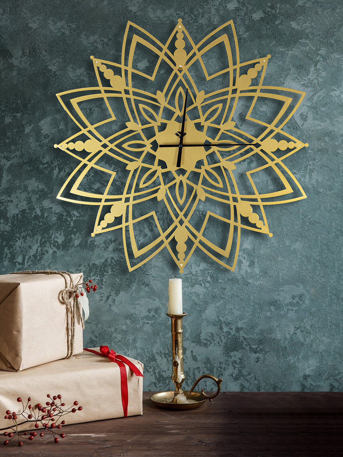 Часы настенные металлические, открытая стрелка, золото, хатха- йога "Мандала"