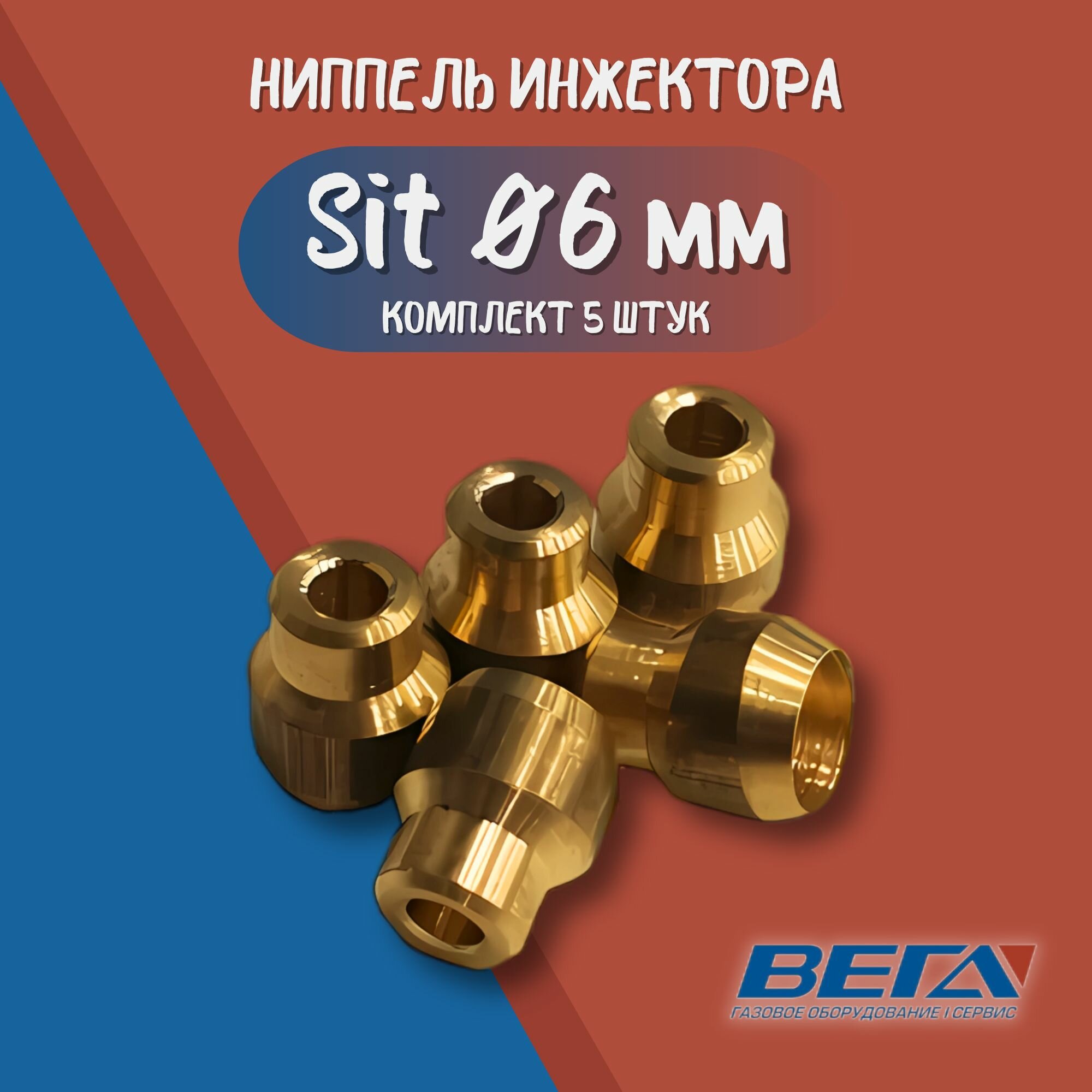 Ниппель инжектора (6 мм) "Sit" 0.957.015 5 штук