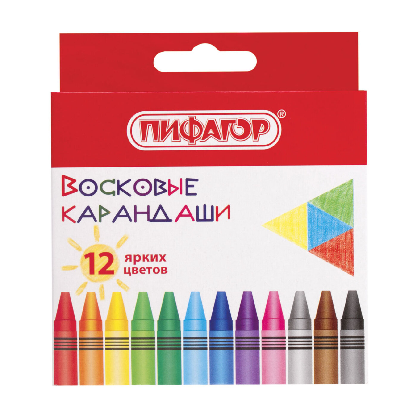 Восковые карандаши пифагор "солнышко", набор 12 цветов, 227279