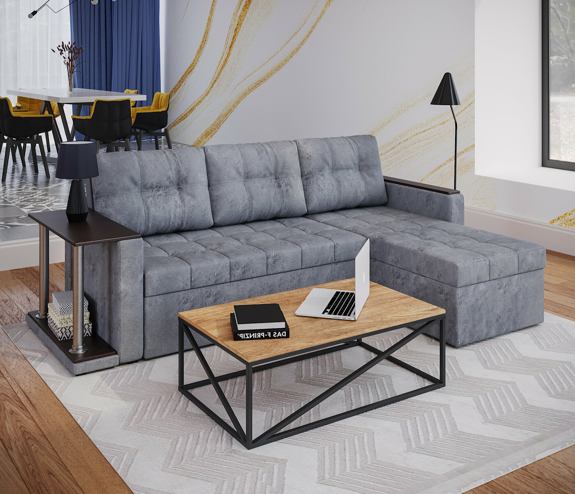 Угловой диван Атланта D@E Factory , 140х200, рогожка Дакота грэй , ППУ, Дельфин