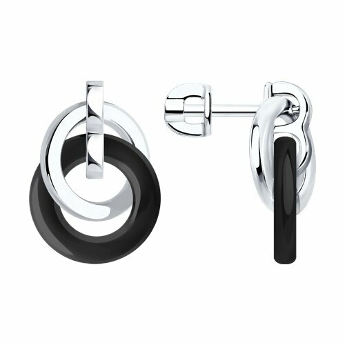 Серьги пусеты, серебро, 925 проба, родирование, керамика