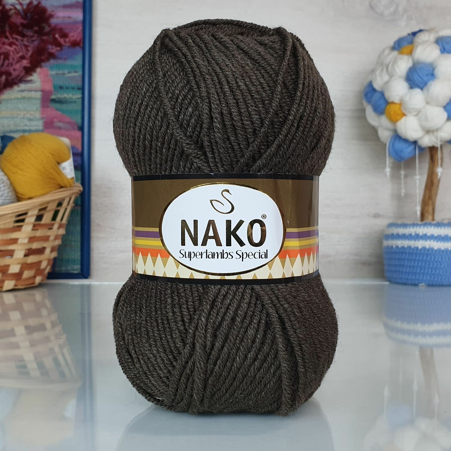 Пряжа NAKO Superlambs Special, кофейный - 4932, 49% шерсть, 51% премиум акрил, 5 мотков, 100 г, 200 м.