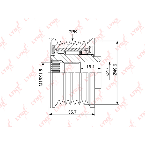 LYNXAUTO PA-1059 (8200489514) шкив генератора\ Renault (Рено) duster / Laguna (Лагуна) / Megane (Меган) 1.2-2.0 07