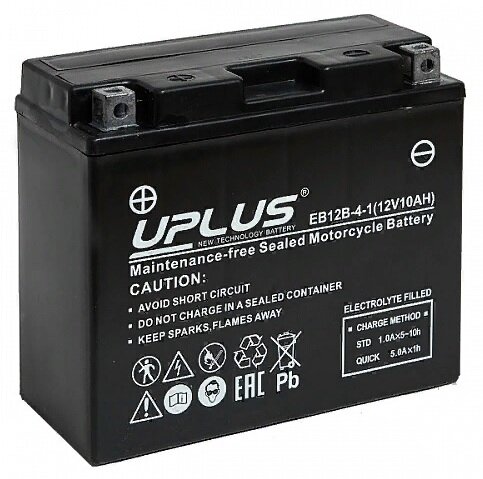 Аккумулятор для мото и гидротехники UniPLUS High Perfomance AGM 10 А/ч 165 А прям. пол. залит/заряжен EB12B-4-1 (150х70х130) YT12B-4 YT12B-BS