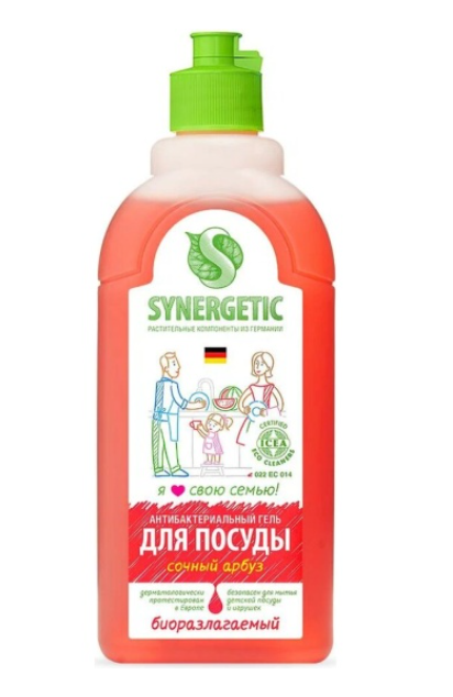 Средство для мытья посуды, детских игрушек Synergetic, с ароматом арбуза, 500 мл