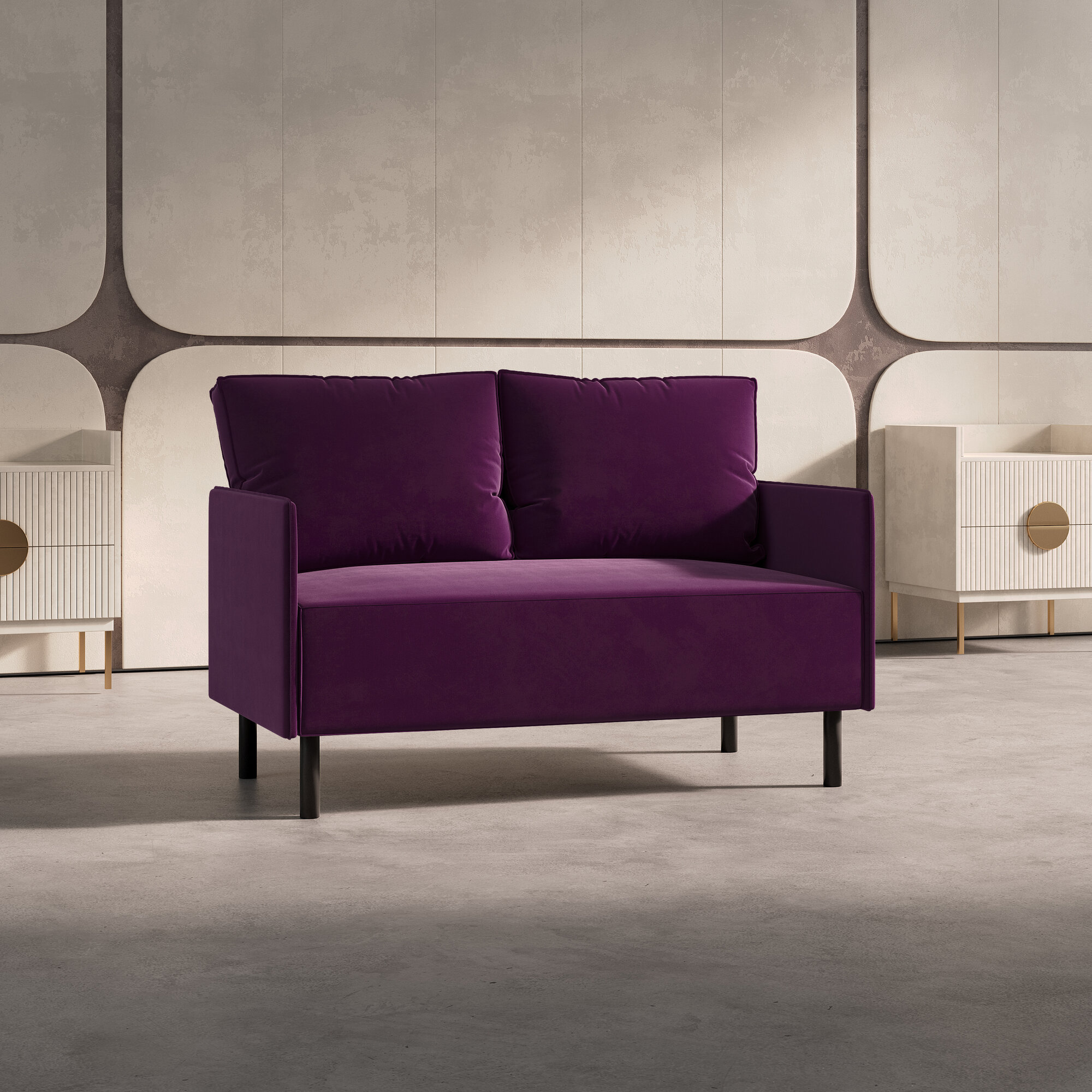 Диван ORION, на ножках, в квартиру, в офис, 117 см, антивандальный велюр, фиолетовый