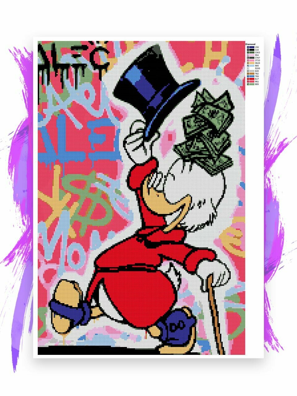 Алмазная мозаика без подрамника - вышивка Скрудж Макдак 40 х 60 см
