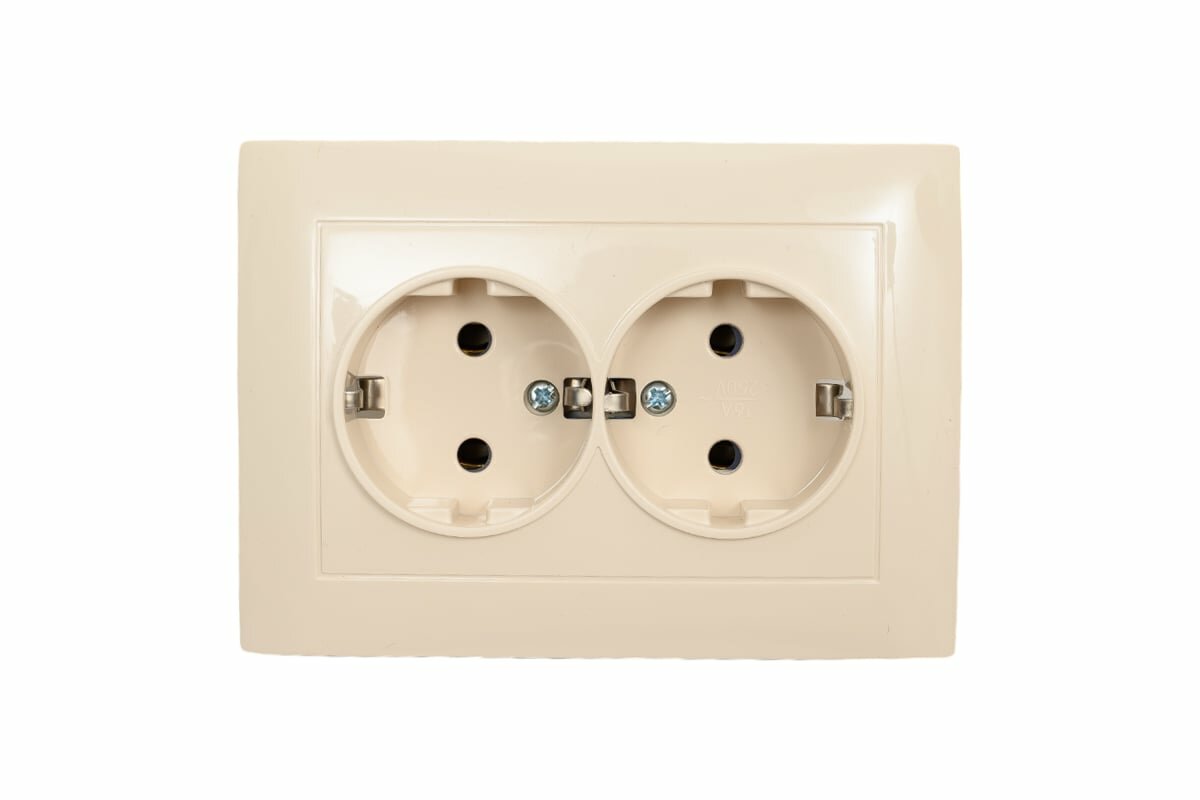 ARTSUN керамическая двойная розетка с заземлением встраиваемая слоновая кость STANDART