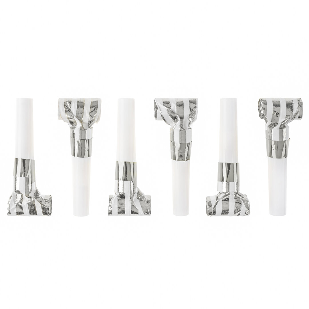 Карнавальные язычки гудки, Полосы, Белый/Серебро, металлик,