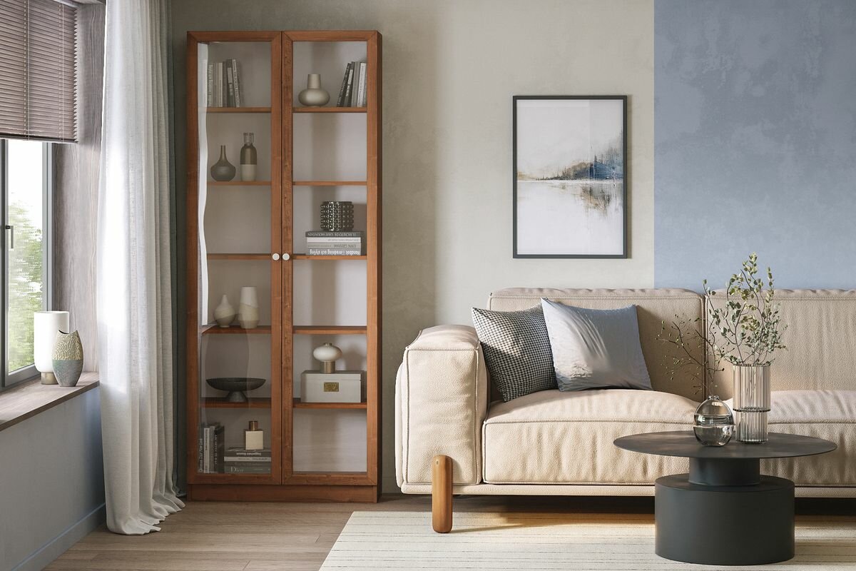 Библиотека Билли-20 Хит Орех Экко для документов для книг для обуви для одежды для посуды двухдверный 60*220*40