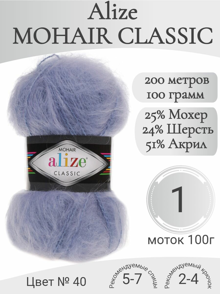 Пряжа Mohair Classic, 40-голубой (1 моток)