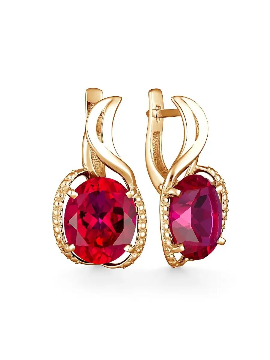 Серьги, красное золото, 585 проба, рубин, бриллиант