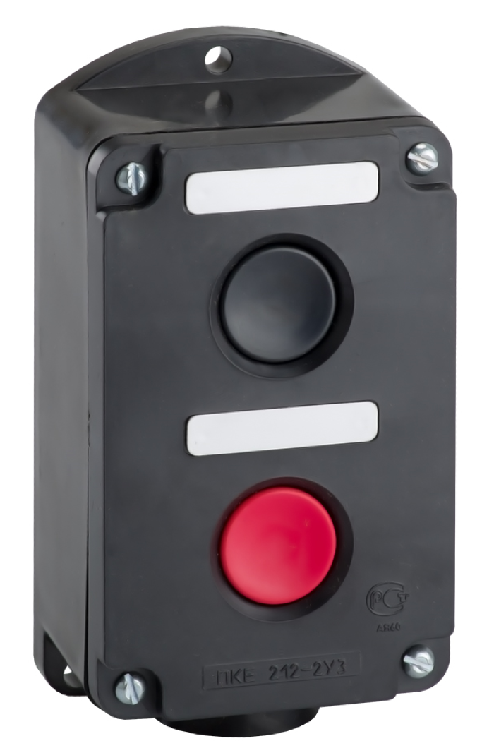 Кнопка управления КЭАЗ ПКЕ 222-2-У2, черная/красная, IP54 10А 660В, 150756 / кнопочный пост