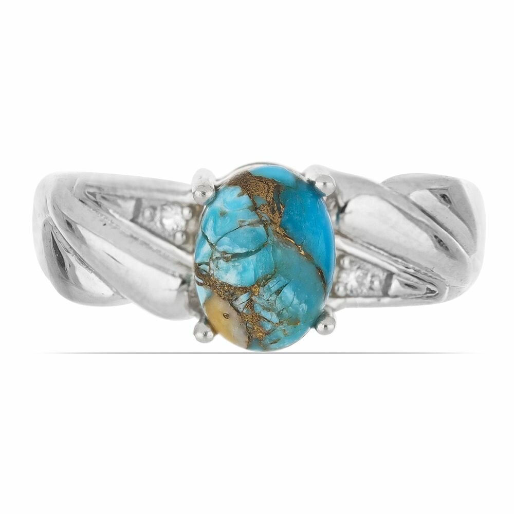 Кольцо, серебро, 925 проба, родирование, бирюза, топаз
