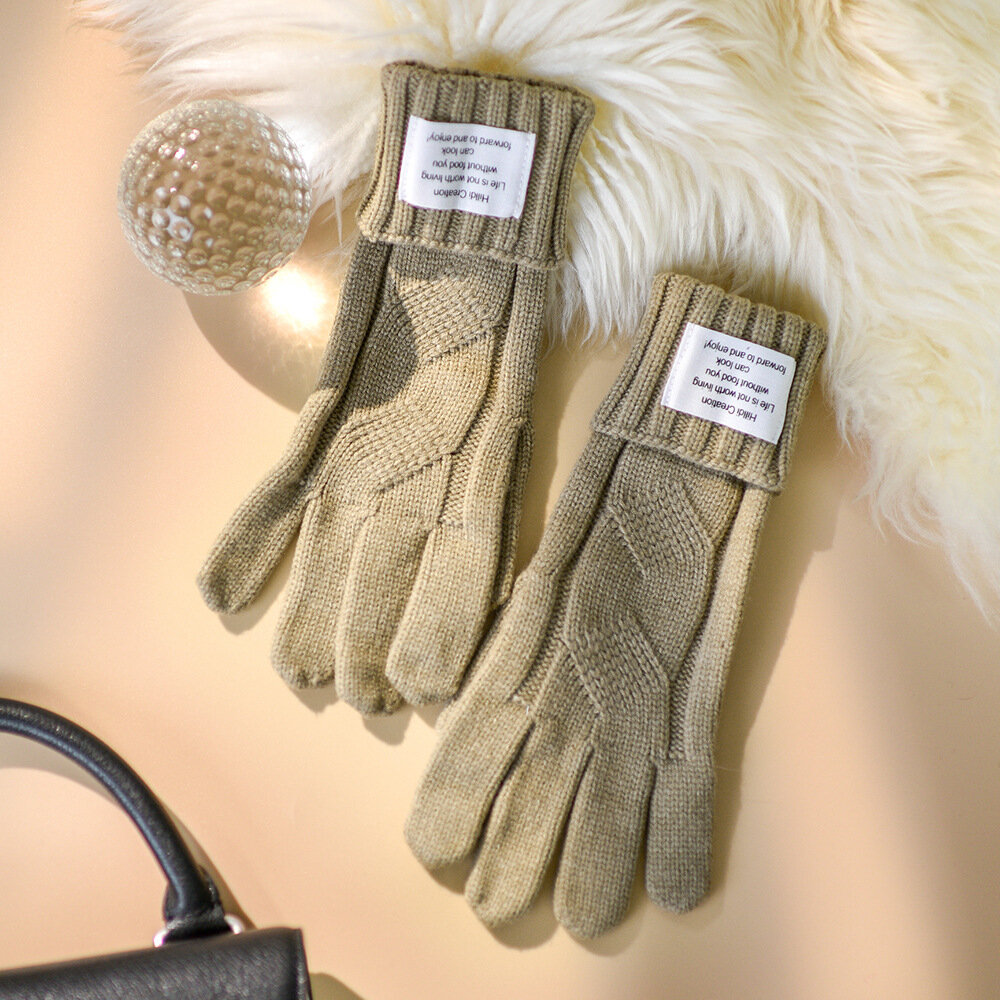 Перчатки Flip 8 Twisted Text, зимние, шерсть, хаки, 24 см x 9 см