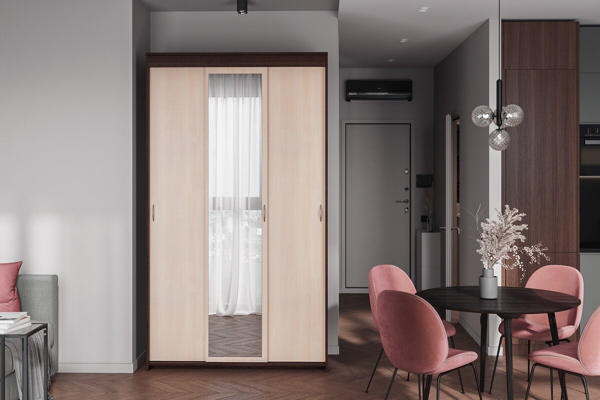 Шкаф-купе Миллениум-3 Дуб Молочный для одежды с зеркалом трехдверный 120*190*70