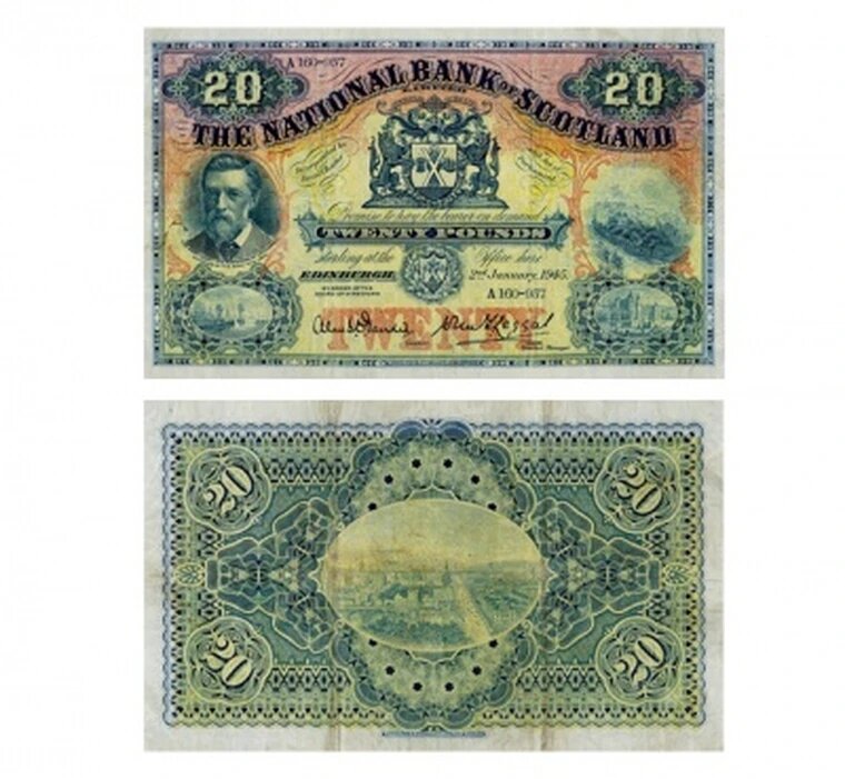 20 фунтов 1945 Шотландия, Эдинбург, сувенирная копия, банкноты и купюры редкие коллекционные
