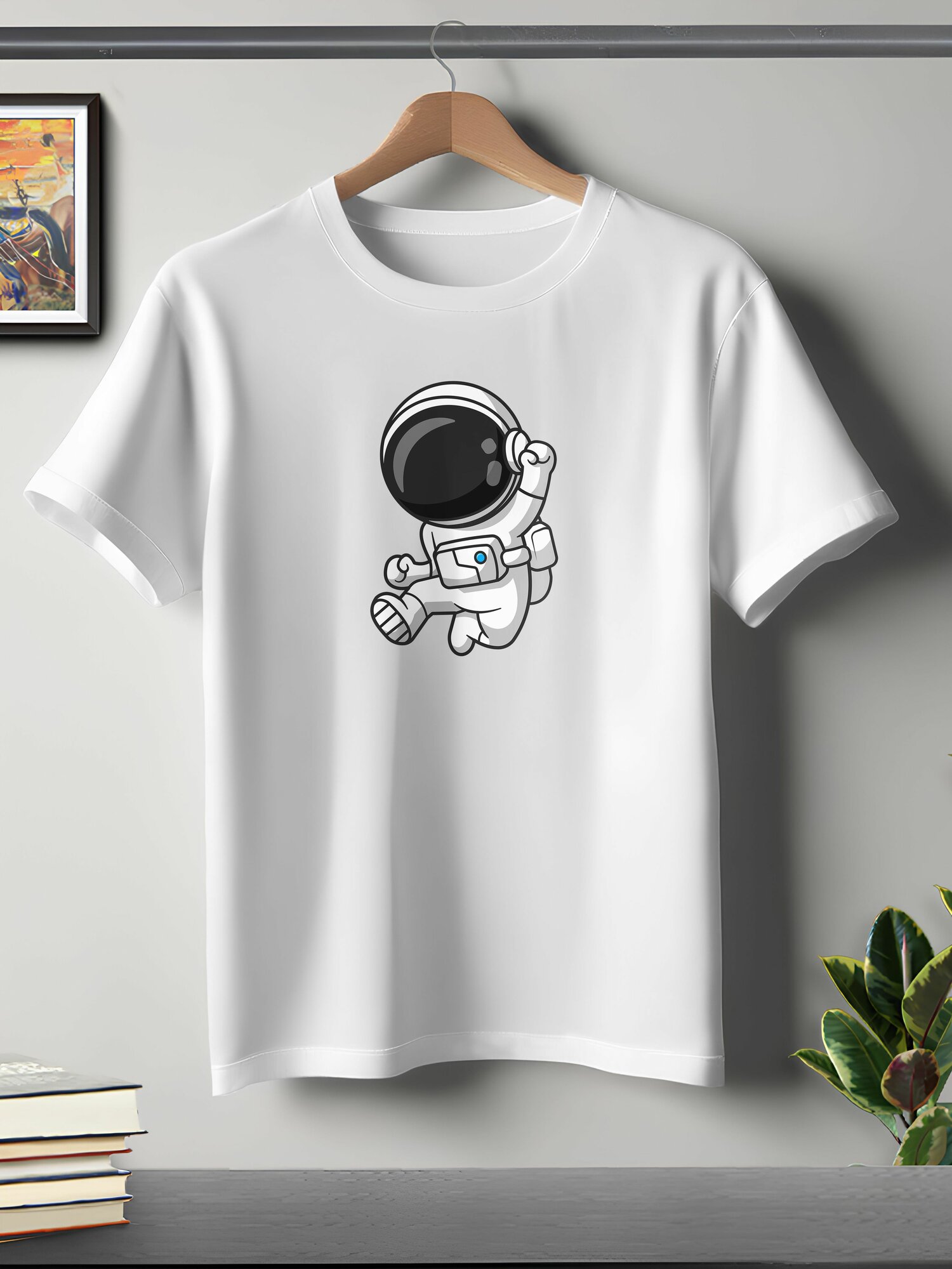 Футболка ONEQ унисекс 52-54 (XXL) размер с принтом Космонавт, белая