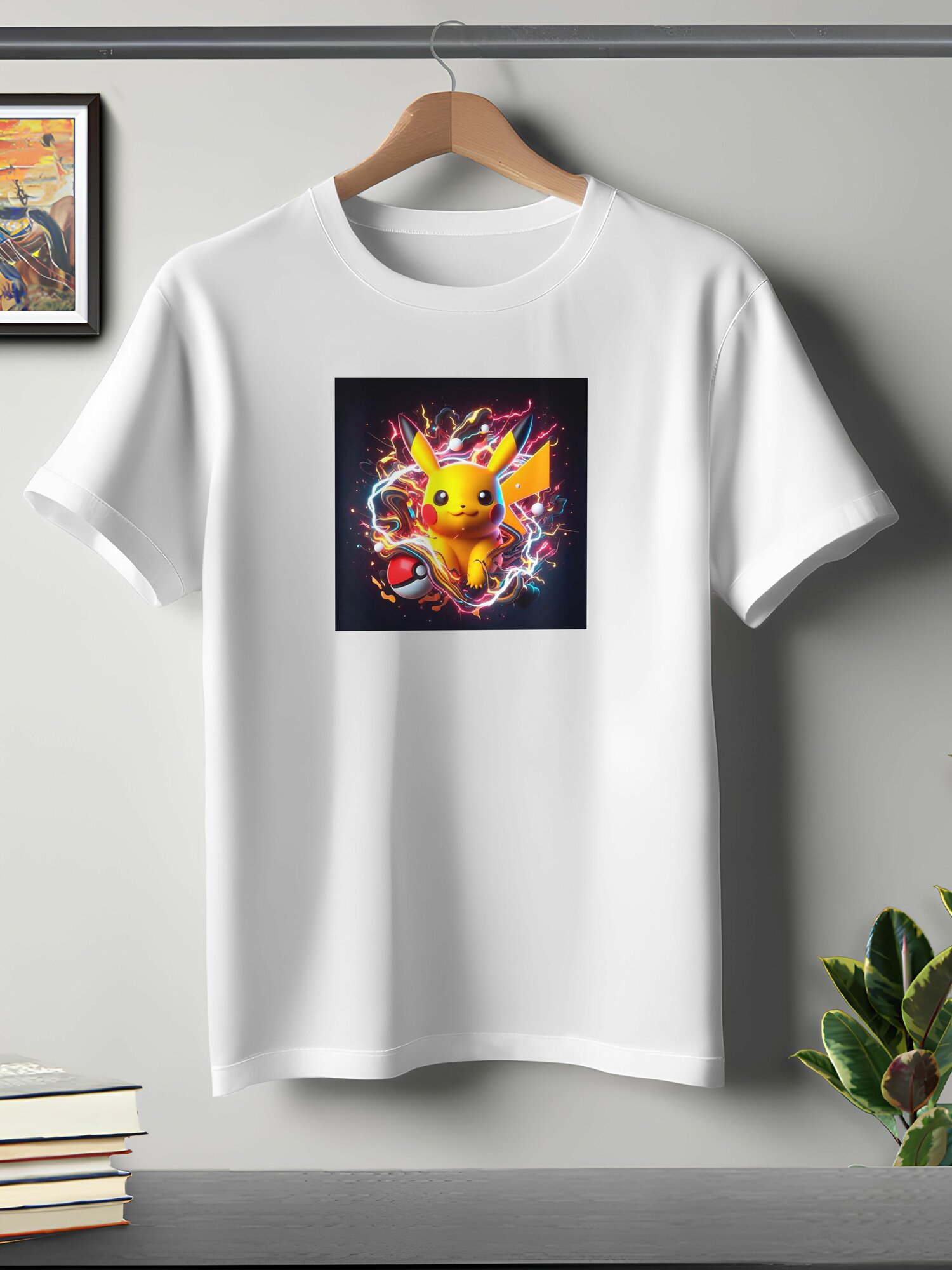 Футболка  Детская ONEQ 152 (12-13) размер с принтом Пикачу, белая