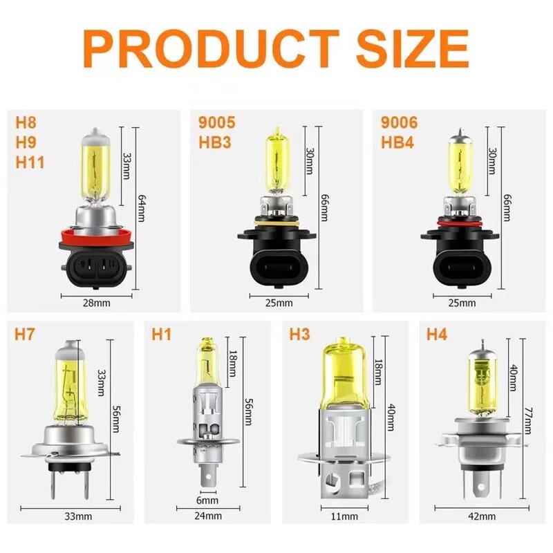 2 шт. желтая галогенная лампа H1 H3 H4 H7 H8 H11 55 Вт супер желтая противотуманная лампа 3000K 9012 HB3 HB4 12 В автомобильная фара