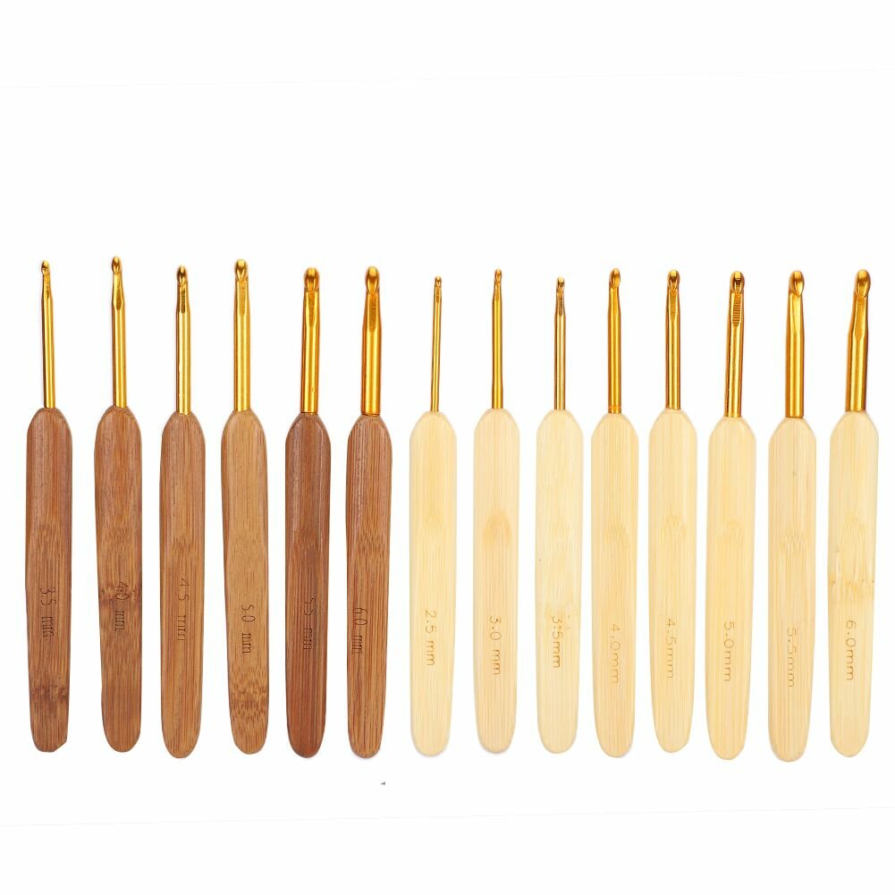 14 шт. набор крючков для вязания из бамбука и алюминия, золотой наконечник, удобная ручка