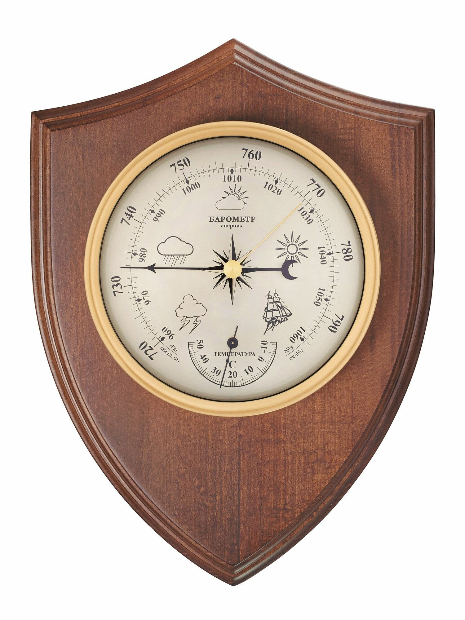 Барометр настенный Бриг КМ91372ТБ-О со встроенным термометром. Натуральное дерево.