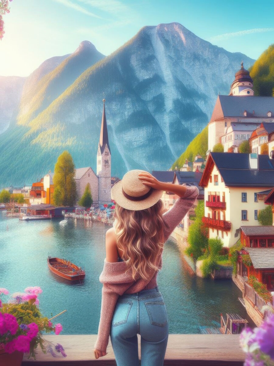 Мозаика алмазная 30х40см Город в Горах рыжий КОТ